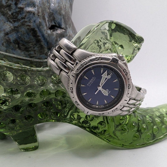 Fossil | Accessories | Vintage Fossil Ladies Blue Faced Silver Tone ...